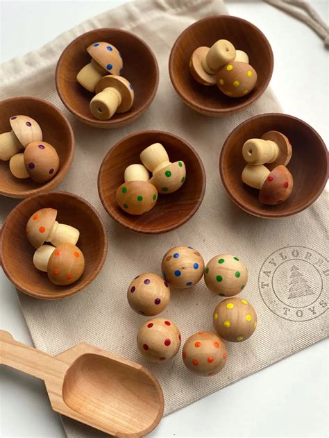 Montessori Waldorf Wood Mushroom Sorting Game Quirky Fidgets