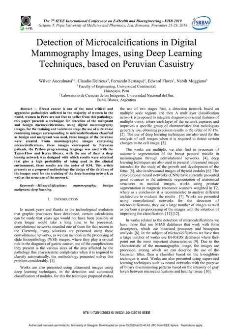 Pdf Detection Of Microcalcifications In Digital Mammography Images Using Deep Learning