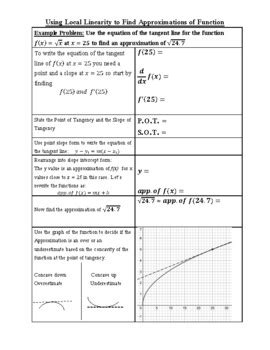 Approximation With Local Linearity AP Calculus AB Activity By David Pauwelyn