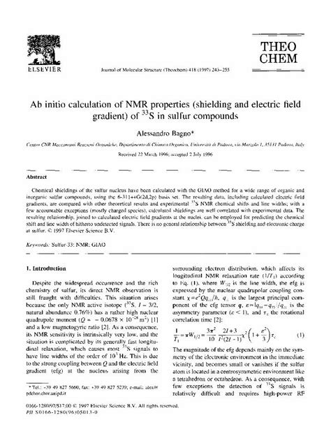 Pdf Ab Initio Calculation Of Nmr Properties Shielding And Electric