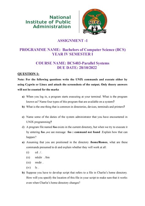 Parallel System Assignment October 2022 ASSIGNMENT PROGRAMME NAME