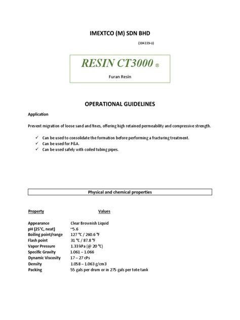 RESIN CT3000: Imextco (M) SDN BHD | PDF | Liquids | Polymers