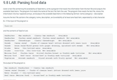 solved 9 8 lab parsing food data given a text file