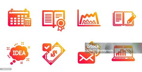 거래 차트 아이디어 및 메일 공유 아이콘 세트 디플로마 수락 된 지불 및 달력 표지판 벡터 0명에 대한 스톡 벡터 아트 및 기타 이미지 Istock