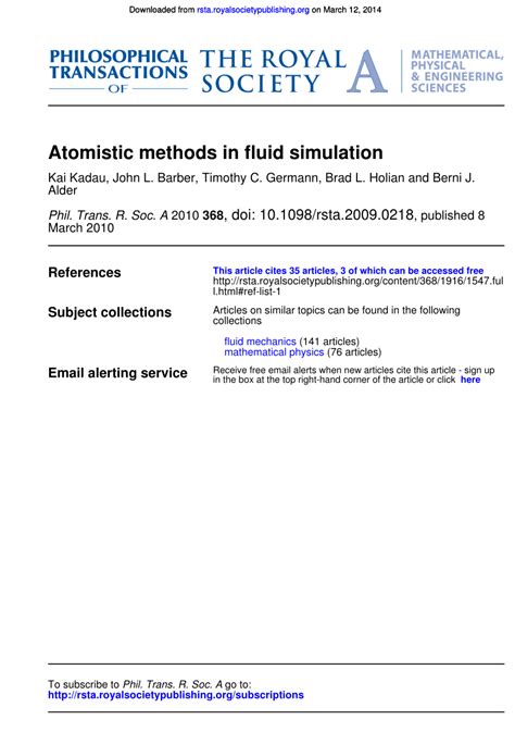Pdf Atomistic Methods In Fluid Simulation