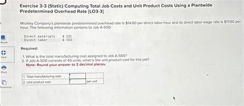 Solved Exercise 3 3 Static ﻿computing Total Job Costs And