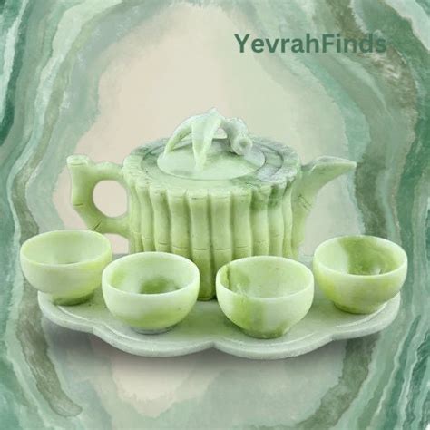 Hand Carved Jade Tea Set Natural Jade Teapot With 4 Teacups Stone