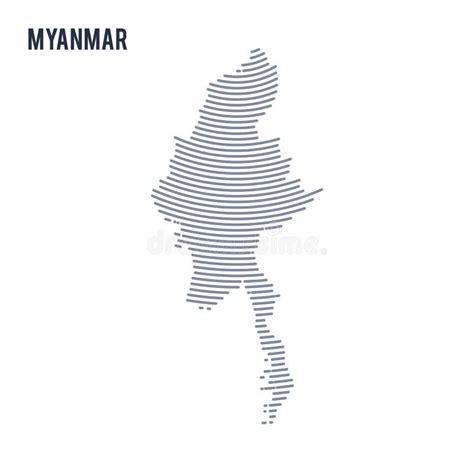 Vector Abstract Hatched Map Of Myanmar With Curve Lines Isolated On A White Background Stock