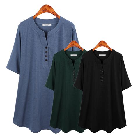 허밍퍼플 허밍퍼플 여성용 2831 플라잉 반팔 단추 슬라브 빅사이즈 차이나 카라 기본 심플 여름 신상 티셔츠 반티 반소매 상의 여성의류