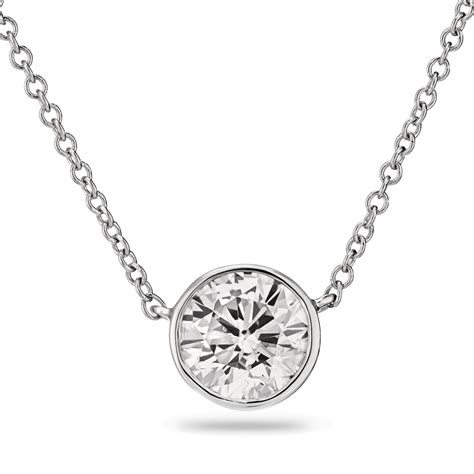 025 1 Carat White Gold Lab Grown Diamond Bezel Pendant Necklace The