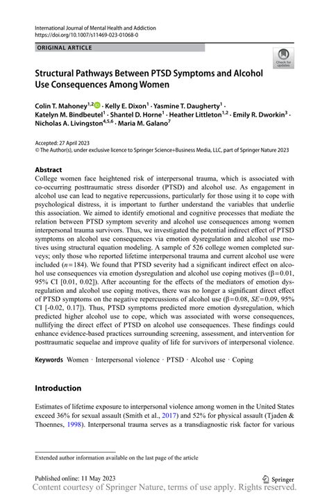 Structural Pathways Between Ptsd Symptoms And Alcohol Use Consequences Among Women Request Pdf