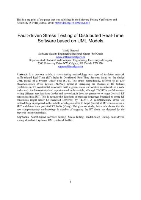 Pdf Fault‐driven Stress Testing Of Distributed Real‐time Software Based On Uml Models