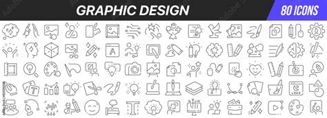 Graphic Design Line Icons Collection Big Ui Icon Set In A Flat Design
