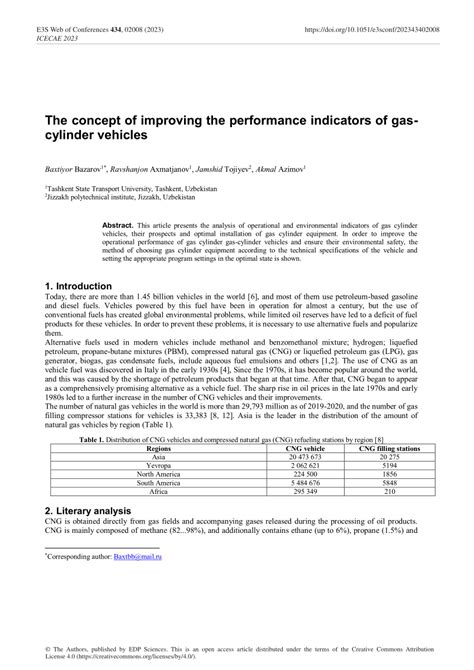 PDF The Concept Of Improving The Performance Indicators Of Gas Cylinder Vehicles