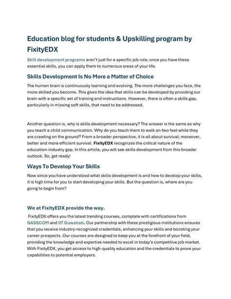 Ppt Education Blog For Students And Upskilling Program By Fixityedx