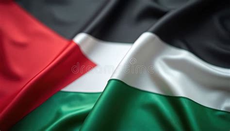Close Up Of Palestinian Flag With Vibrant Red Black White Green
