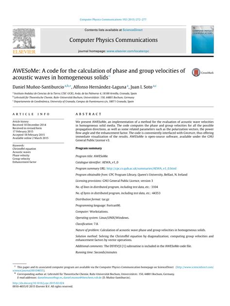 Pdf Awesome A Code For The Calculation Of Phase And Group Velocities Of Acoustic Waves In