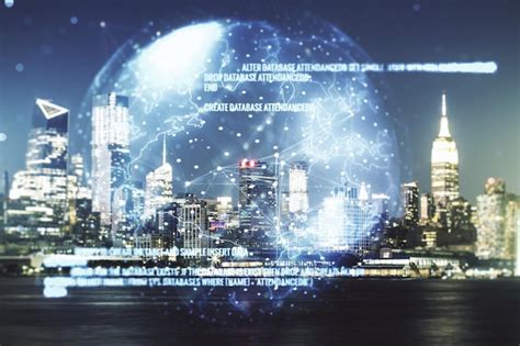 Premium Photo Multi Exposure Of Abstract Programming Language Hologram And World Map On