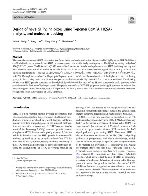 Design Of Novel Shp2 Inhibitors Using Topomer Comfa Hqsar Analysis
