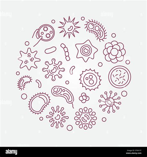 Virus Or Pathogen Round Vector Concept Illustration Made With Red Outline Icons On White