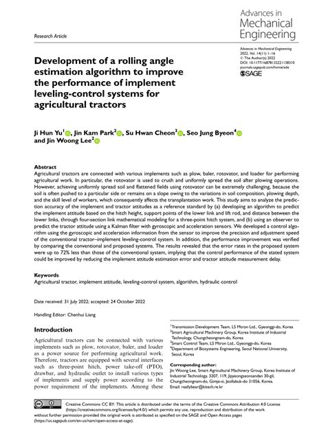 Pdf Development Of A Rolling Angle Estimation Algorithm To Improve