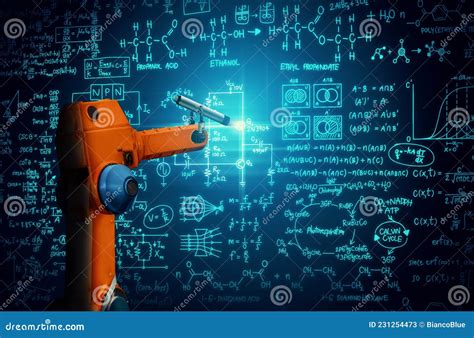 Robot Arm Ai Analyzing Mathematics For Mechanized Industry Problem Solving Stock Image Image