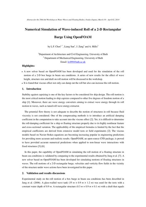 Pdf Numerical Simulation Of Wave Induced Roll Of A 2 D Rectangular