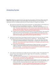 Analyzing Syntax Docx Analyzing Syntax Directions Read The Quotations Below And Respond To