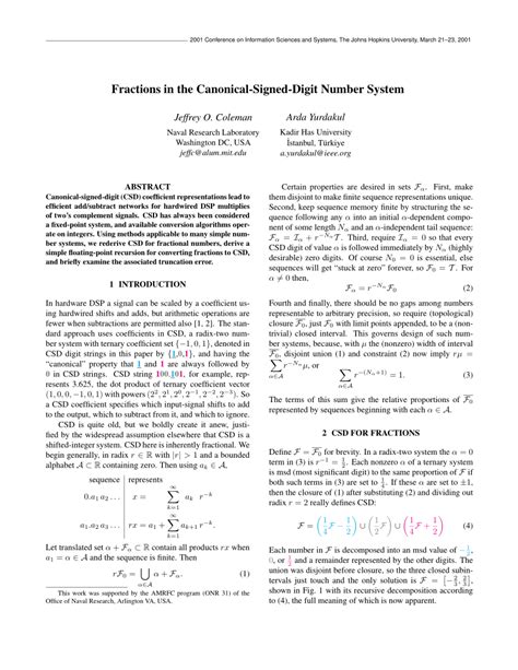 pdf fractions in the canonical signed digit number system