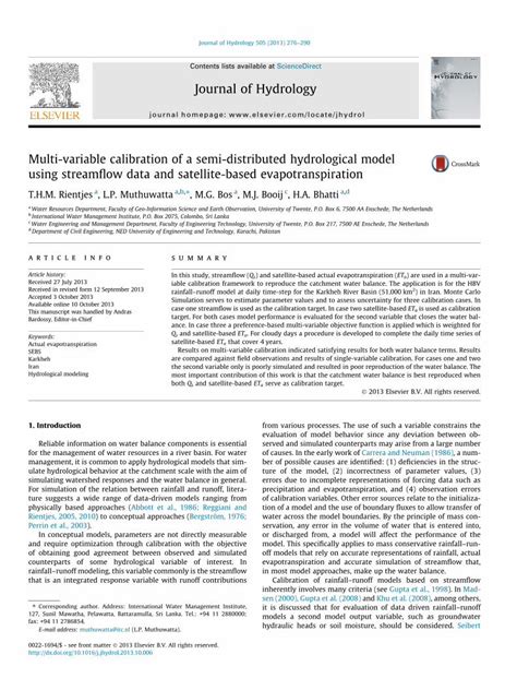 Pdf Multi Variable Calibration Of A Semi Distributed Hydrological Model Using Streamflow Data
