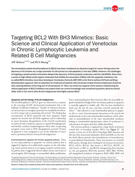 Pdf Targeting Bcl2 With Bh3 Mimetics Basic Science And Clinical