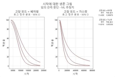 모수 분포 분석임의 관측 중단에 대한 그래프 Minitab
