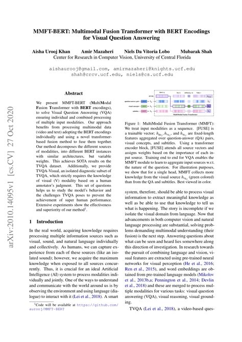 Pdf Mmft Bert Multimodal Fusion Transformer With Bert Encodings For