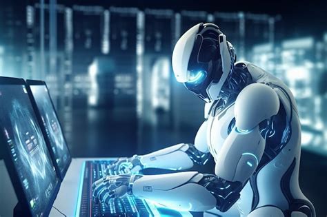 Premium Ai Image Futuristic Man Ai Robot Equipped With Advanced