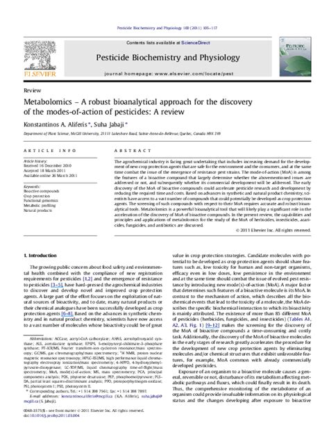 Pdf Metabolomics A Robust Bioanalytical Approach For The Discovery Of The Modes Of Action Of