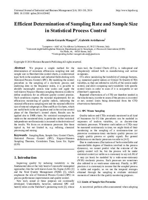 Pdf Efficient Determination Of Sampling Rate And Sample Size In Statistical Process Control