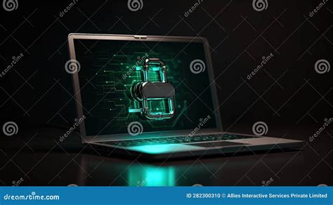 Safety Or Security System Screen Lock Of Laptop Or Notebook Computer With Luminous Padlock