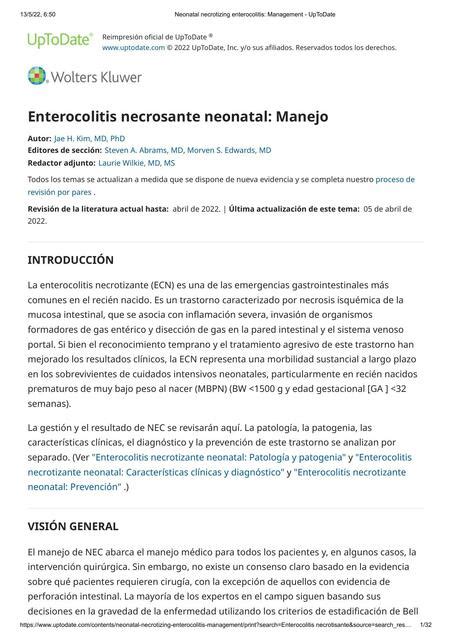 Enterocolitis Necrosante Neonatal Manejo Mishelle Chavez Udocz
