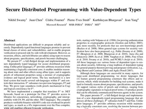 Secure Distributed Programming With Value Dependent Types Acm Sigplan