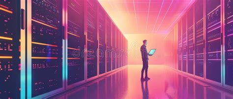 An It Specialist Working At A Data Center Using His Laptop Computer A