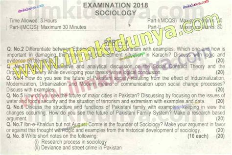 Css Past Papers 2018 Sociology