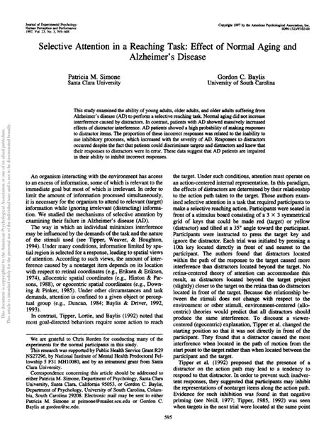 Selective Attention In A Reaching Task Effect Of Normal Aging And
