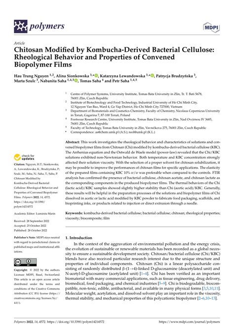 Pdf Chitosan Modified By Kombucha Derived Bacterial Cellulose Rheological Behavior And