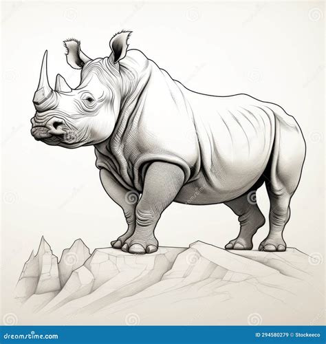 Realistic Rhino Drawing On Mountebank Hyper Detailed Ivory Art Stock