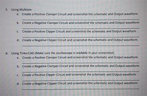 solved 5 using multisim a create a positive clamper