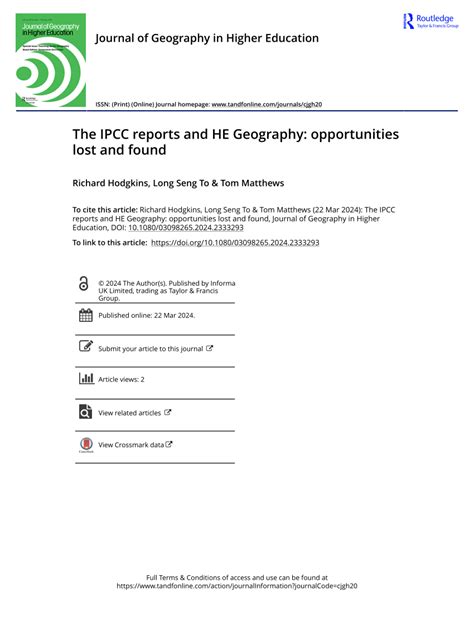 Pdf The Ipcc Reports And He Geography Opportunities Lost And Found