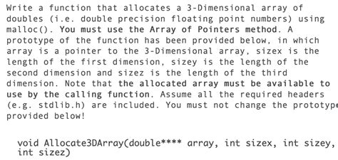 Solved Write A Function That Allocates A 3 Dimensional Array