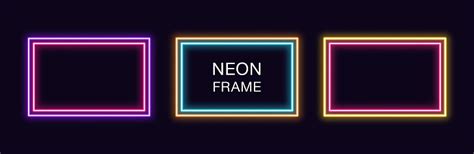 네온 사각형 프레임 이중 윤곽선이 있는 직사각형 네온 테두리 집합입니다 벡터 기하학적 모양 0명에 대한 스톡 벡터 아트 및 기타