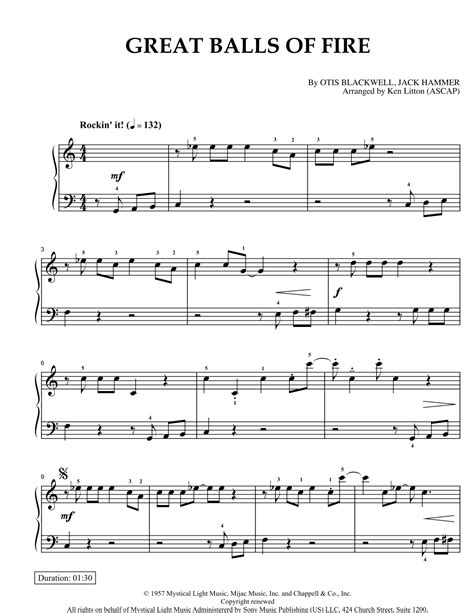 Great Balls Of Fire Arr Ken Litton By Jerry Lee Lewis Sheet Music For