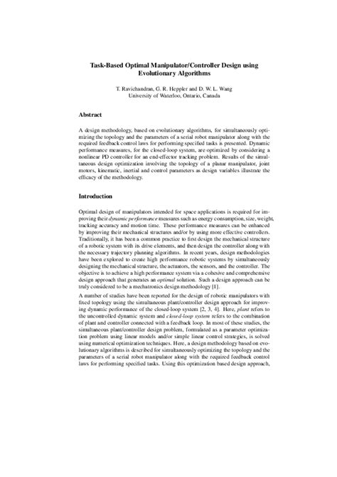 pdf task based optimal manipulator controller design using